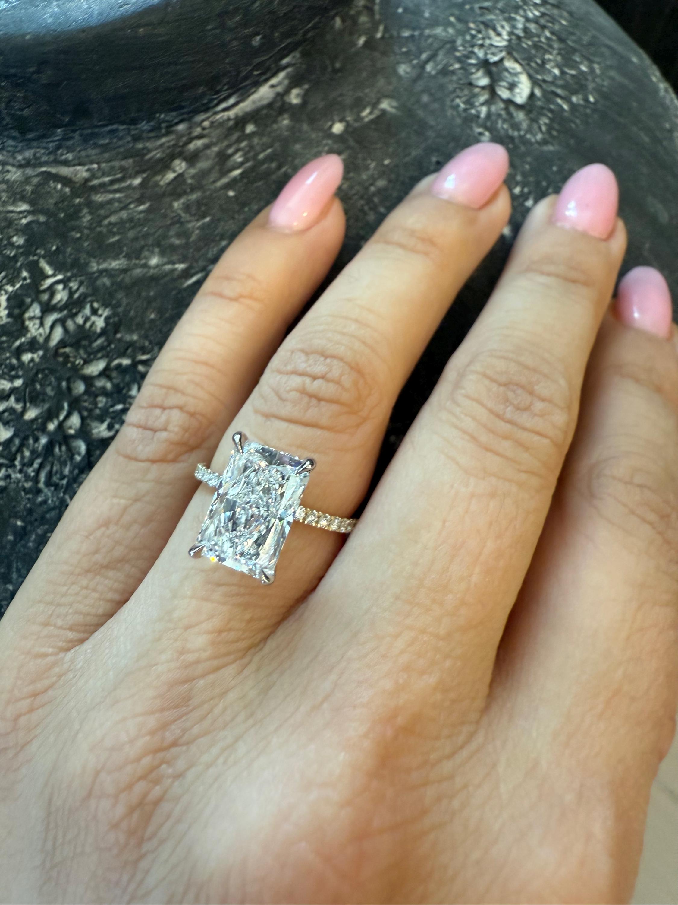Lab Grown Diamond Ring , 4 CT Radiant Cut Lab Diamond Engagement Ring ...