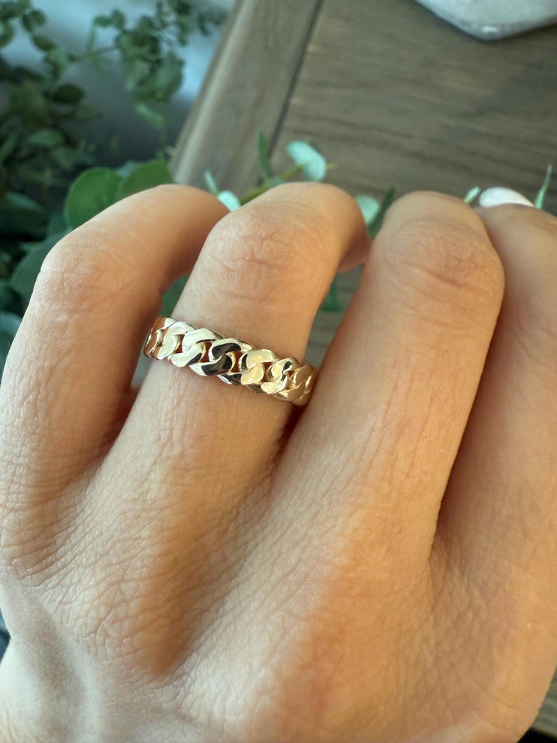 Cuban Link Gold Band, Chain Link Ring, Solid Gold Wedding Band, Unisex ...