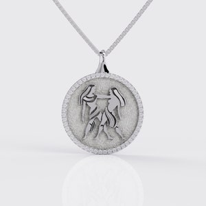 Gemini Diamond Necklace, Heavy Medallion Zodiac Pendant Necklace, Solid ...
