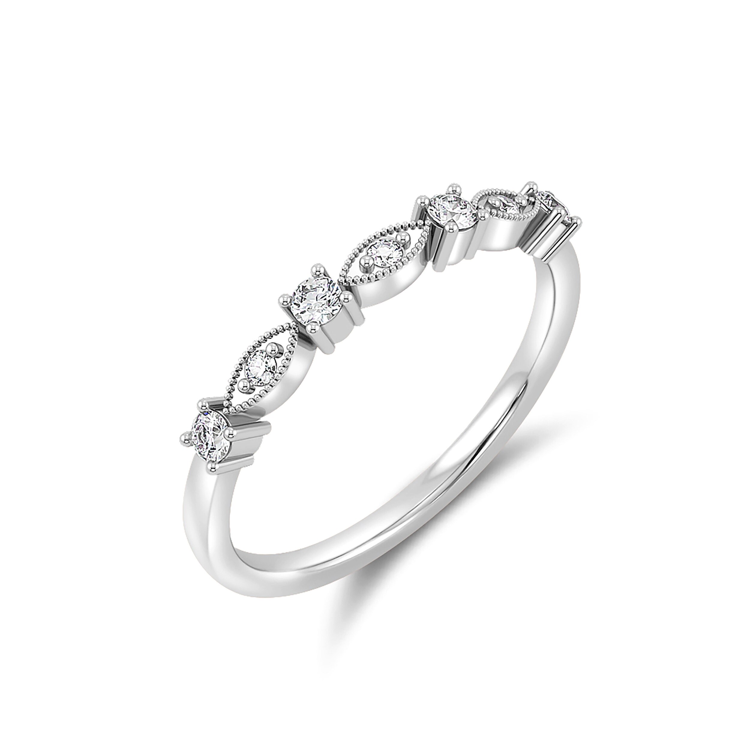 18K White Gold Wedding Band / Diamond Art Deco Wedding Band ...
