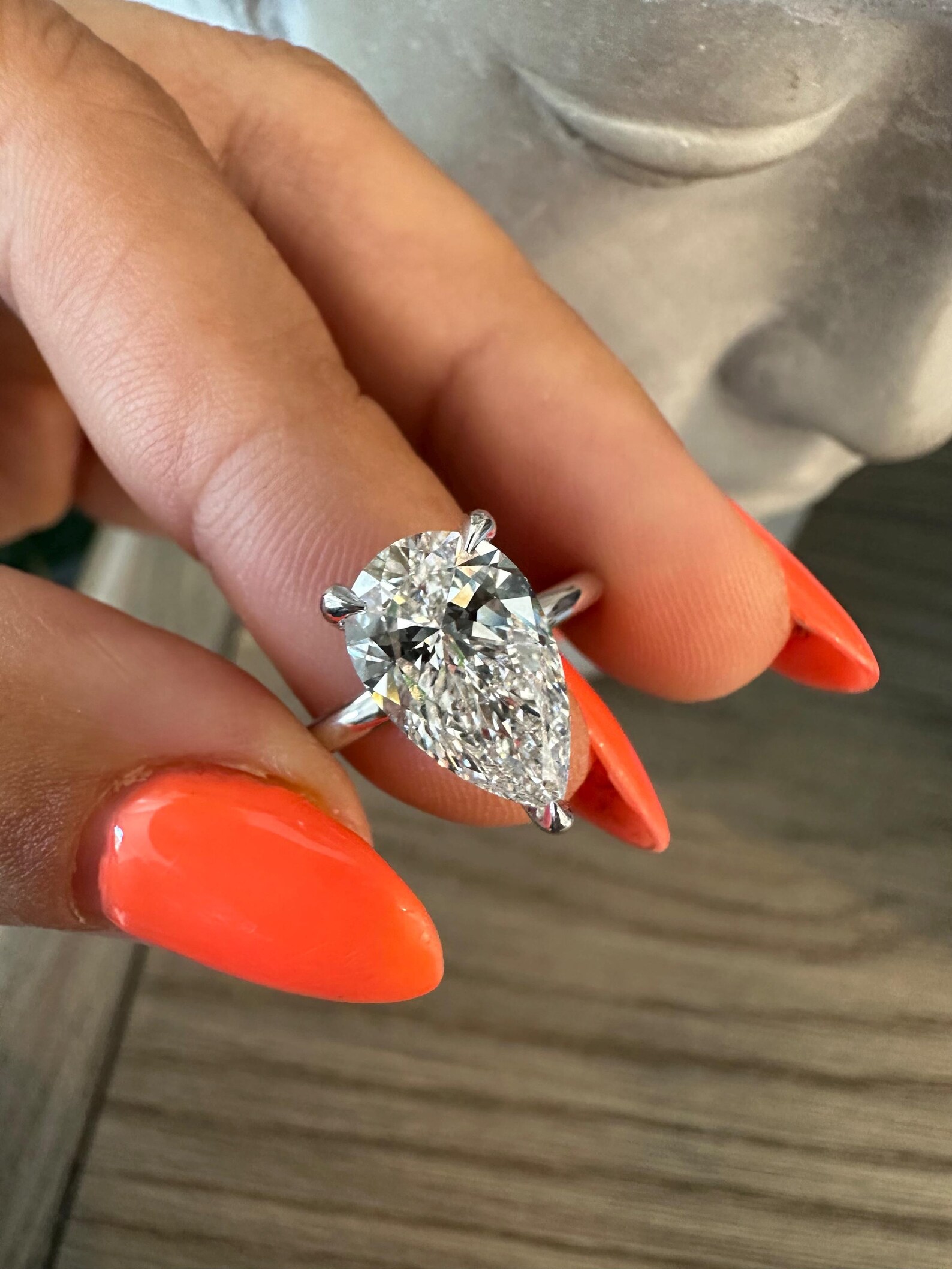 REAL Lab Grown Diamond Ring E VS1/2 , 4 CT Pear Diamond Lab Grown ...