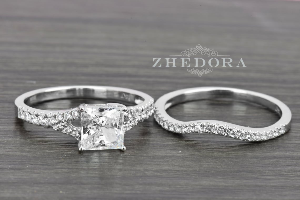 Princess Cut Engagement Ring Set 2 CT Princess Cut Bridal Set - Etsy