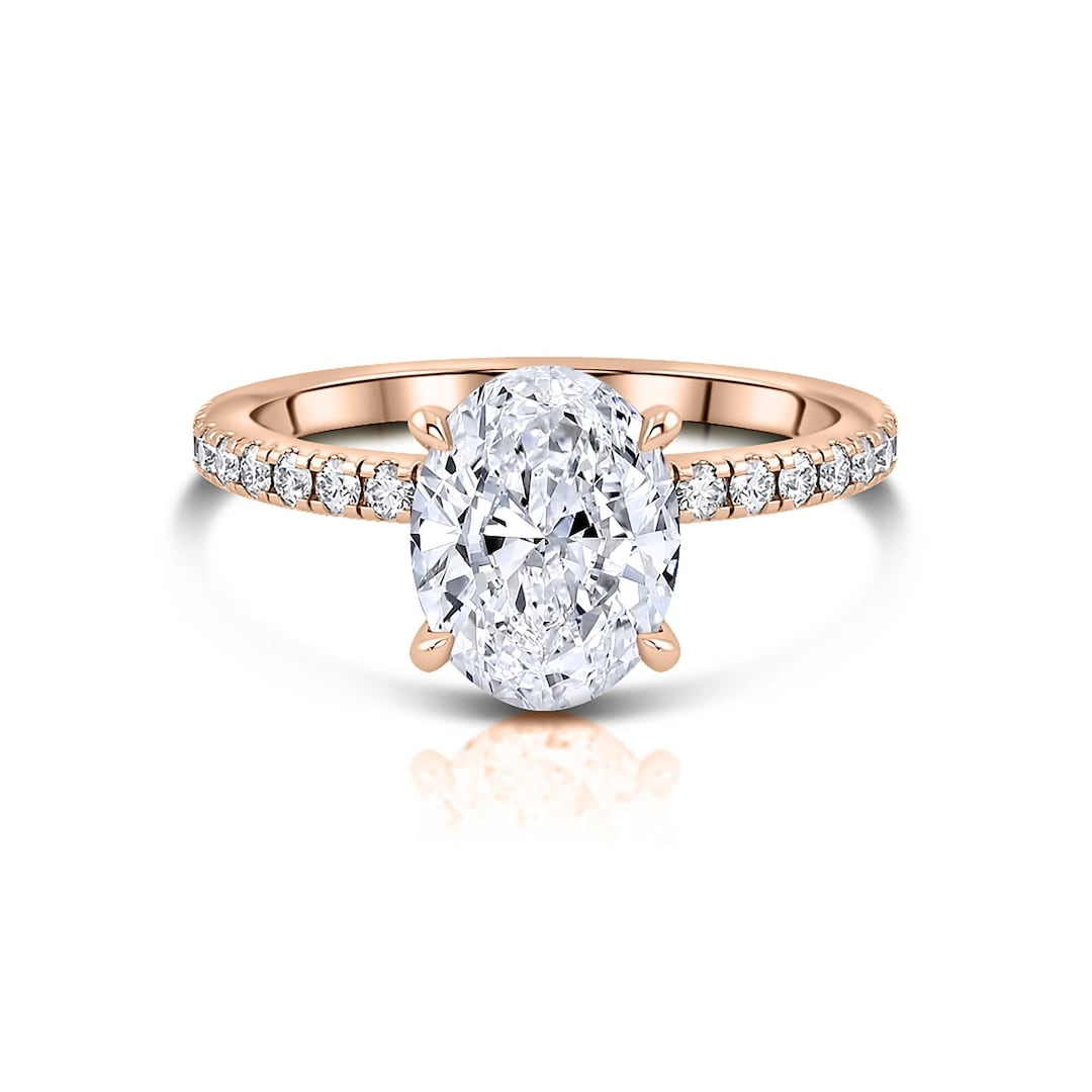 Rose Gold Oval Engagement Ring 14k/18k, Forever One Moissanite Oval ...