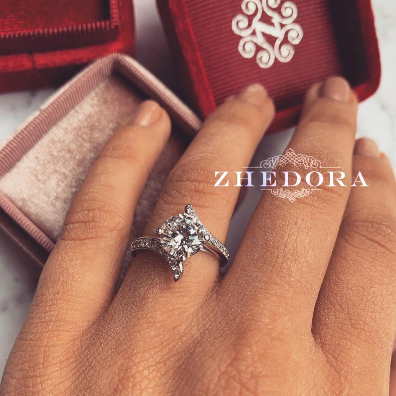 2.0 CT Round Bypass Engagement Ring in Solid 14k/18k White - Etsy