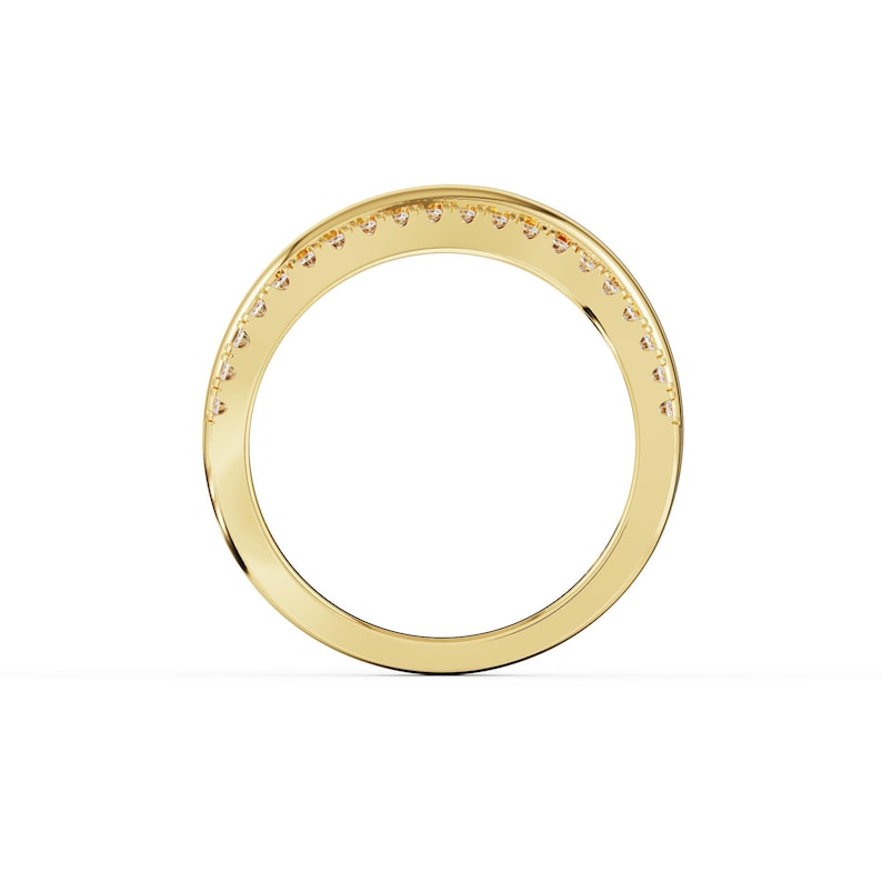 Solid Gold Double Band, 14K Solid Gold Waive Ring, Diamond Wedding Band ...