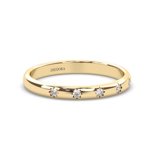 Star Set Diamond Wedding Band, Gold Bridal Band, Solid Gold Wedding ...