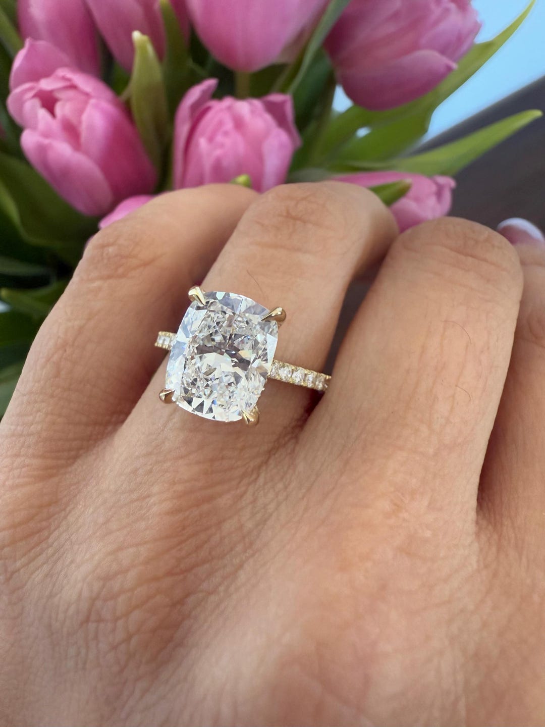 Lab Grown Diamond Ring , VS1/2 4.3 CT Elongated Cushion Lab Diamond ...