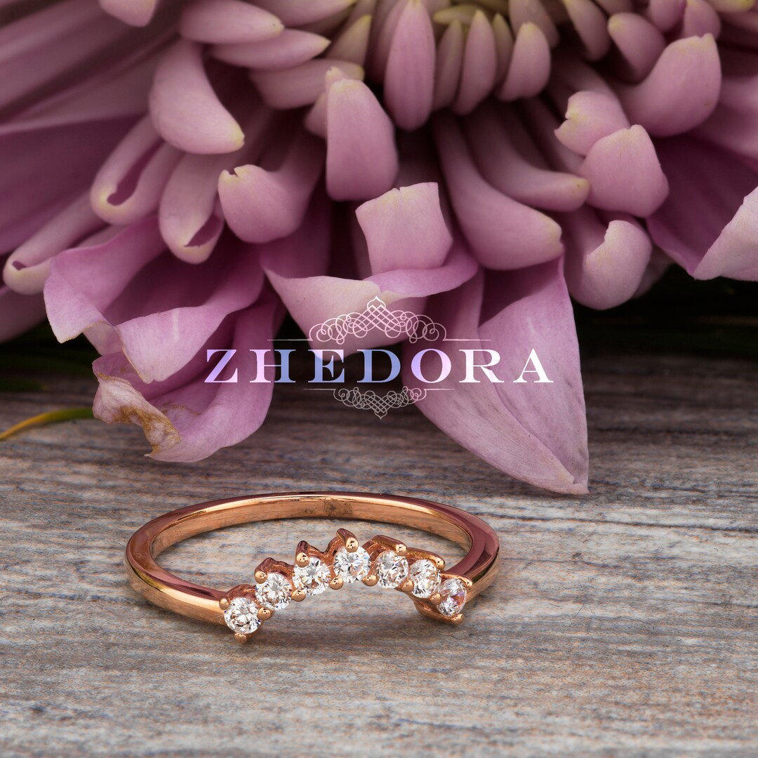 Diamond Curved Wedding Band , Tiara Wedding Band, Moissanite Tiara Band ...