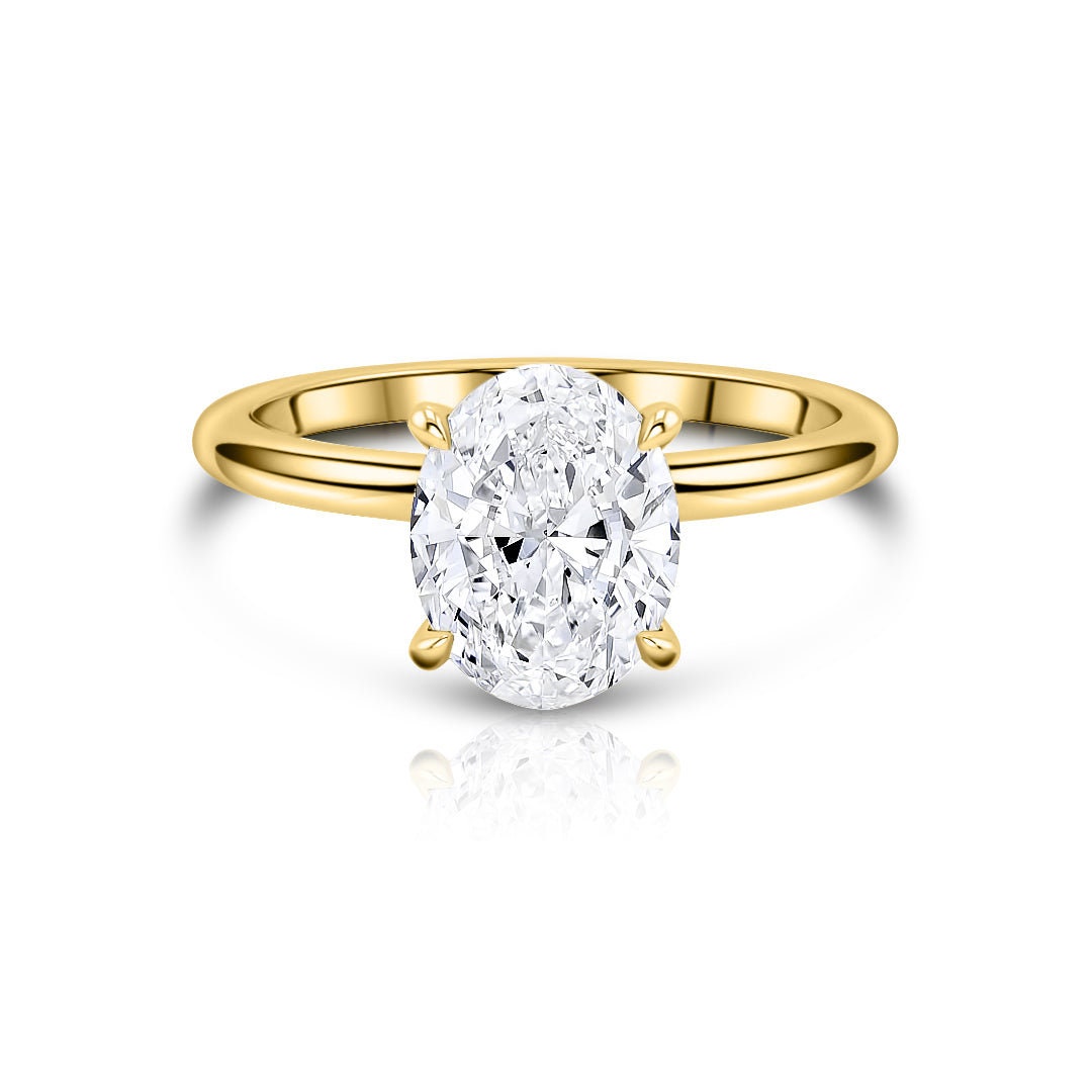 Yellow Gold Oval Ring , Hidden Halo Engagement Ring , 2 CT Oval Ring ...