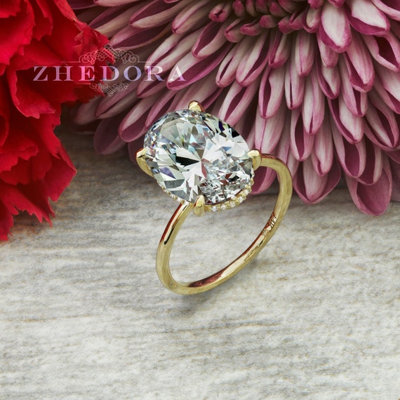 6 CT Oval Verlobungsring Verlobungsring im Ovalschliff Versteckter Halo Ovalring Langlicher Ovaler Verlobungsring Gelbgold Dainty Oval Etsy