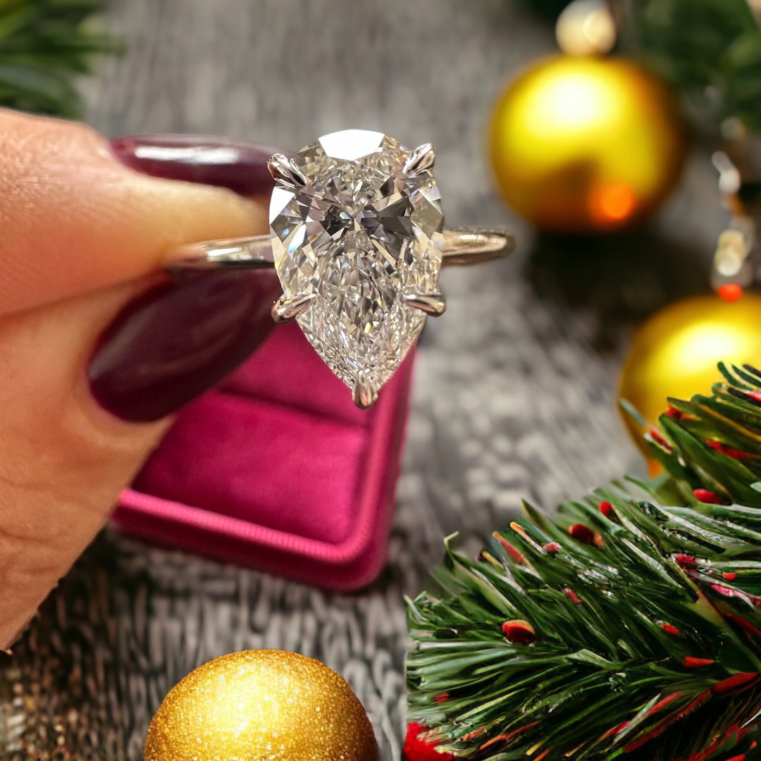 Pear Cut Lab Diamond Ring , 1.5 CT Lab Grown Engagement Ring , Lab ...