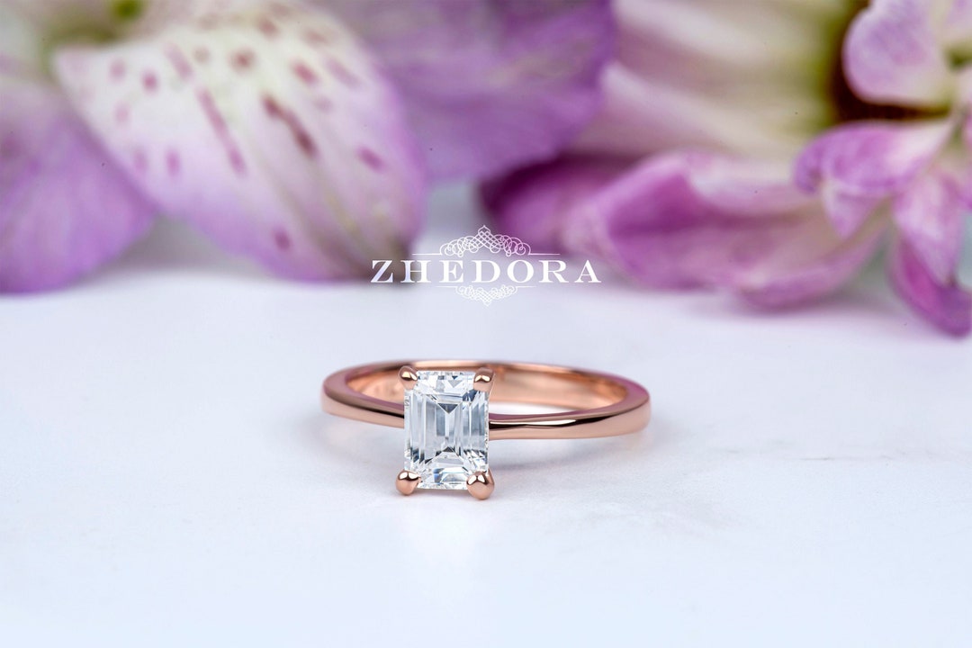 Rose Gold Emerald Cut Ring / 1 CT Engagement Ring / Custom Engagement ...