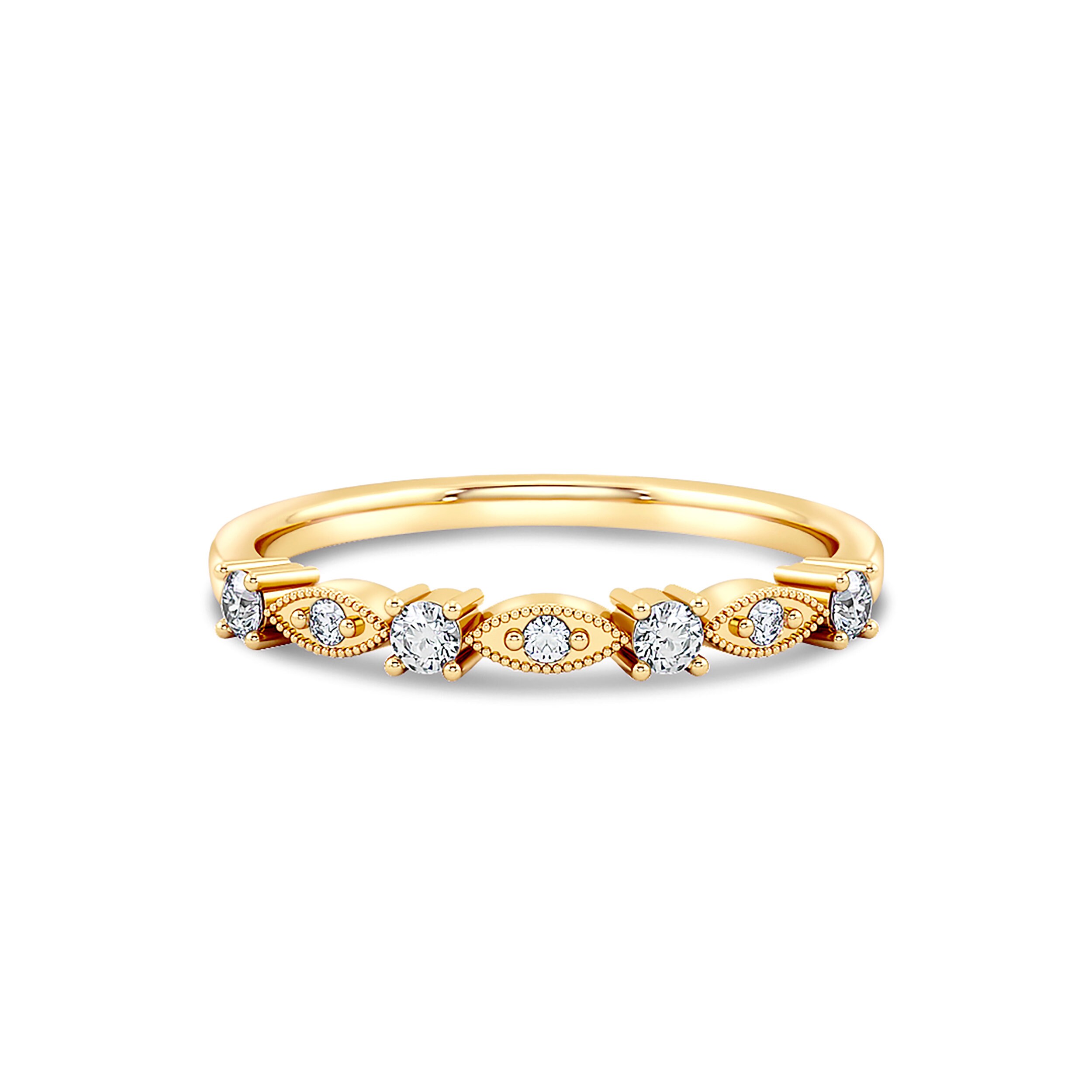 18K White Gold Wedding Band / Diamond Art Deco Wedding Band ...