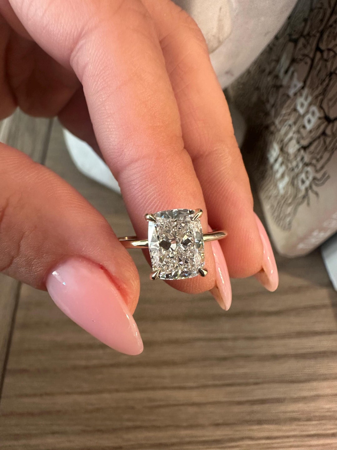 Lab Grown Diamond Ring , 3 CT Elongated Cushion Lab Diamond Engagement ...