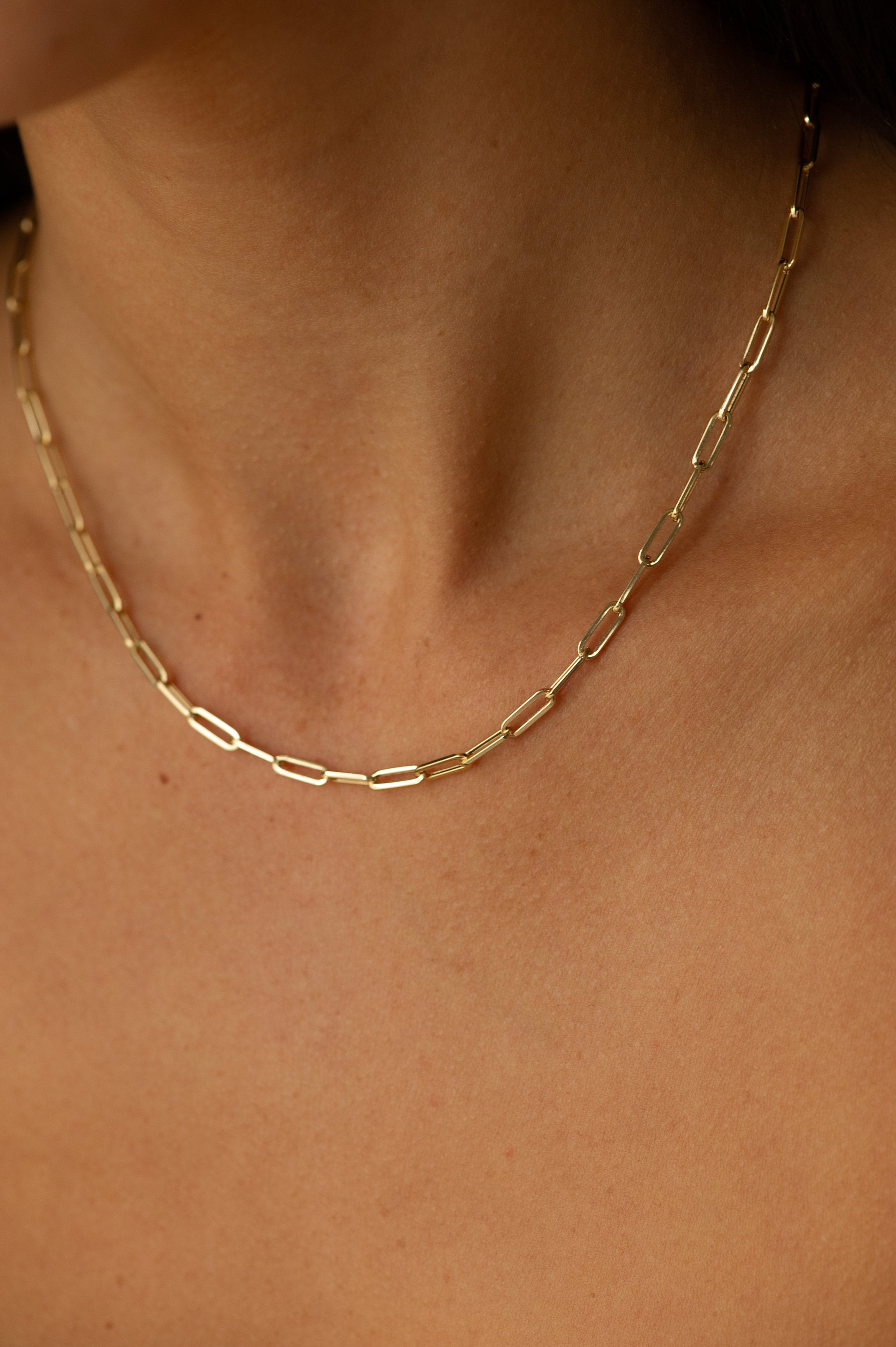 14K Gold Paperclip Chain , Layering Gold Chains , Paperclip Chains ...