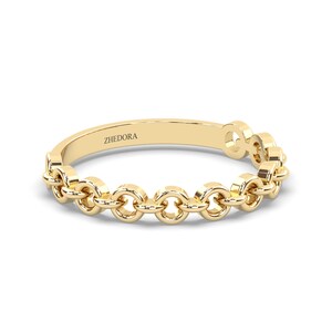 Chain Ring, Solid Gold Link Ring, Stackable Gold Ring, Gold Fashion Ring, Gold Bridal Band ...