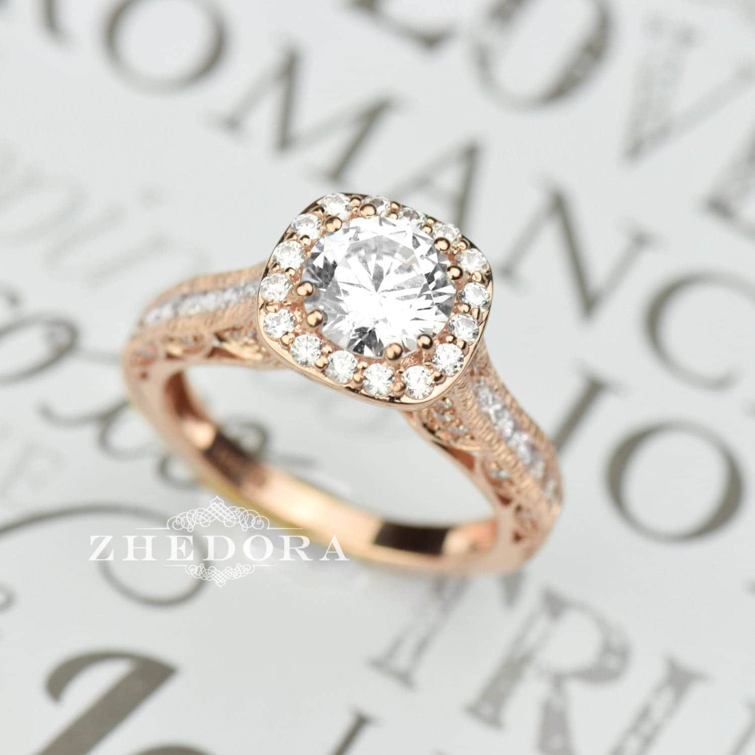 Rose Gold Round Engagement Ring in 14k/18k Forever One - Etsy