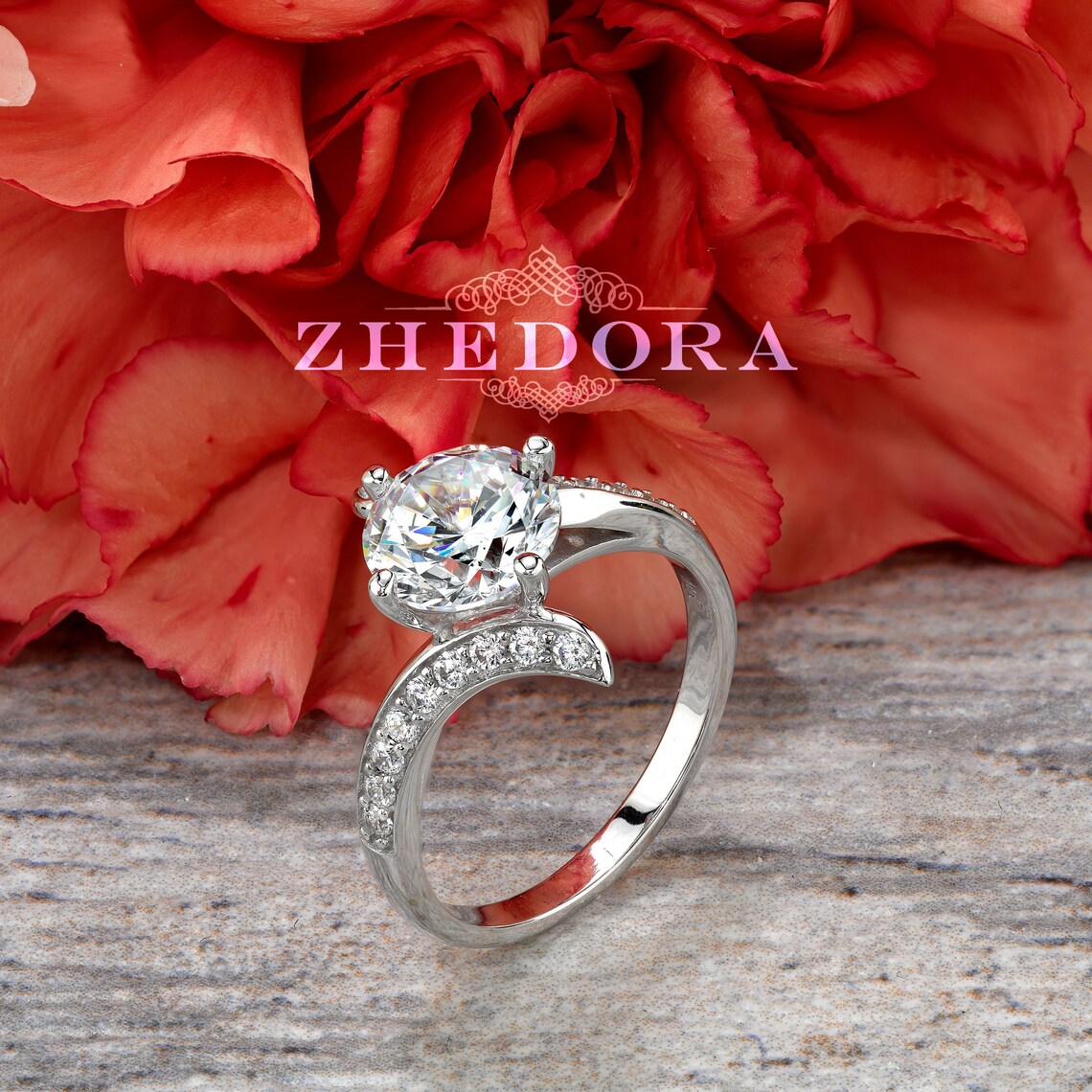 2.0 CT Round Bypass Engagement Ring in Solid 14k/18k White - Etsy