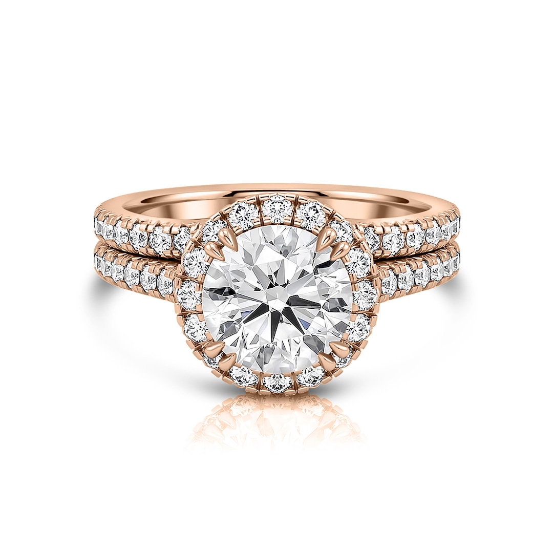 Rose Gold Lab Grown Diamond Wedding Set, Lab Grown Engagement Ring ...