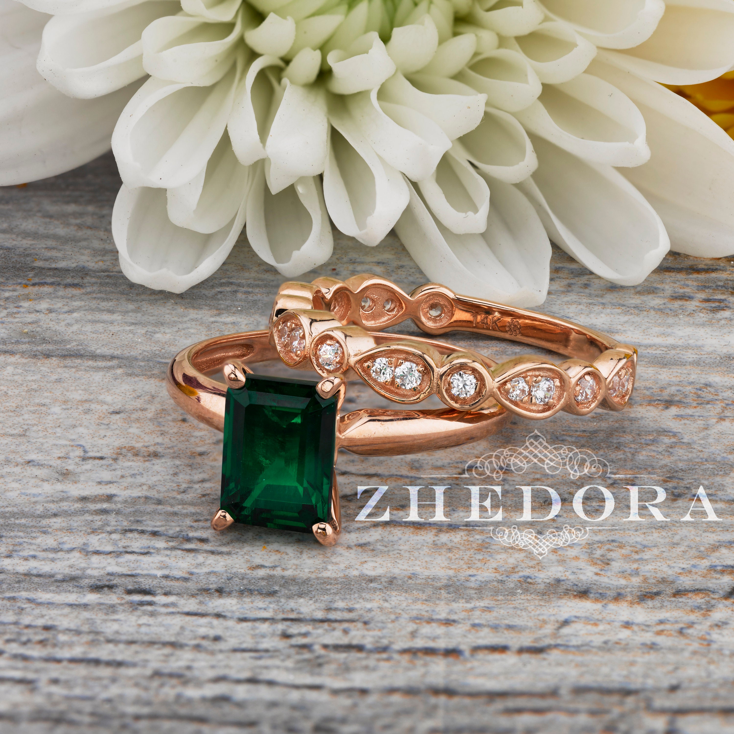 2.25 CT Green Emerald Wedding Set in 14k/18k Rose Gold - Etsy