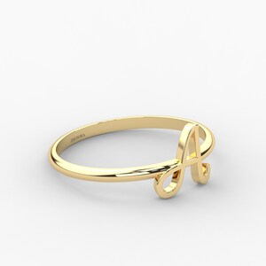 Solid Gold Initial Letter Ring, 10K Gold Alphabet Ring, Initial Ring ...