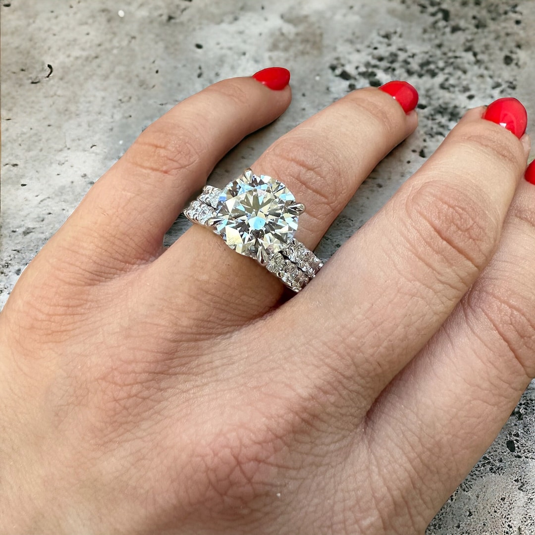 Lab Grown Diamond Bridal Set , F VS1/2 Round Diamond Ring , 3 CT Round ...