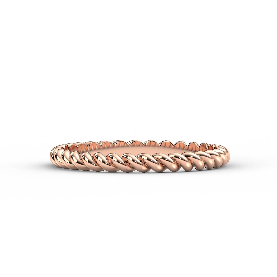 14K Rose Gold Twist Rope Ring / 2MM Gold Braided Ring / Twisted Rope ...