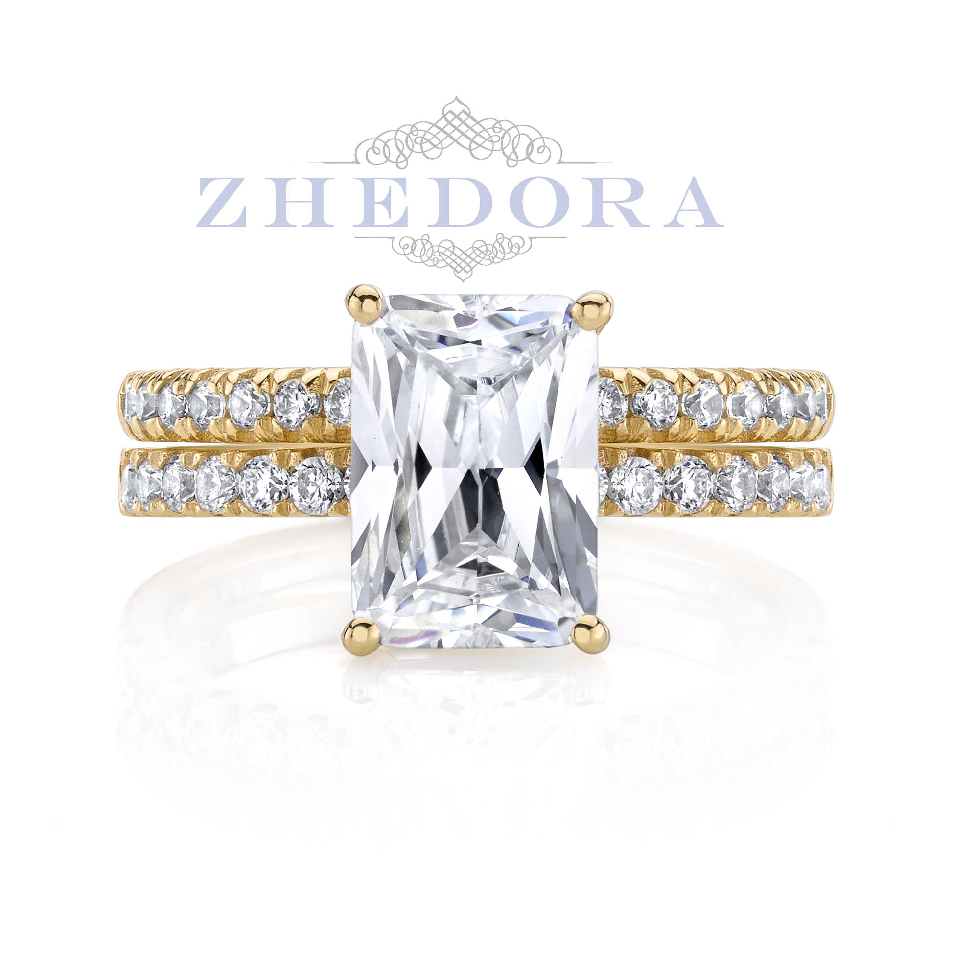 Yellow Gold Radiant Cut Wedding Set , Radiant Bridal Set, Moissanite ...