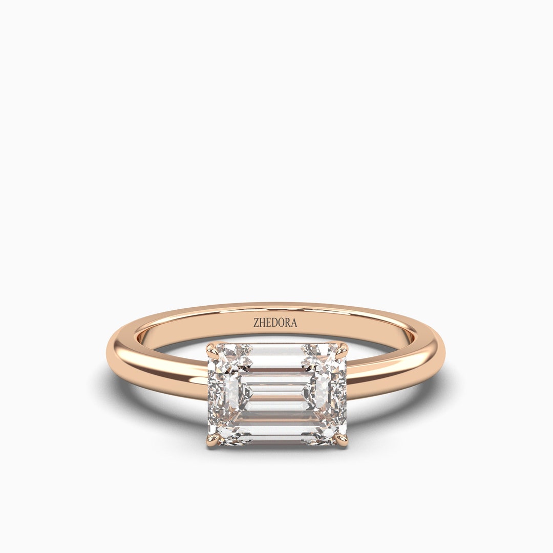 Rose Gold Emerald Cut Engagement Ring, 2ct Emerald Cut Rose Gold ...