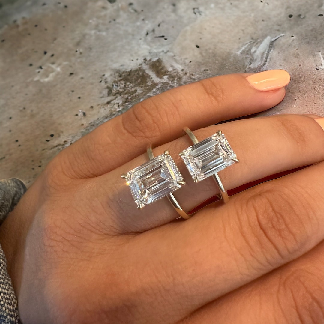 4 CT Lab Grown Diamond Ring , F VS2 Emerald Cut Lab Diamond Engagement ...