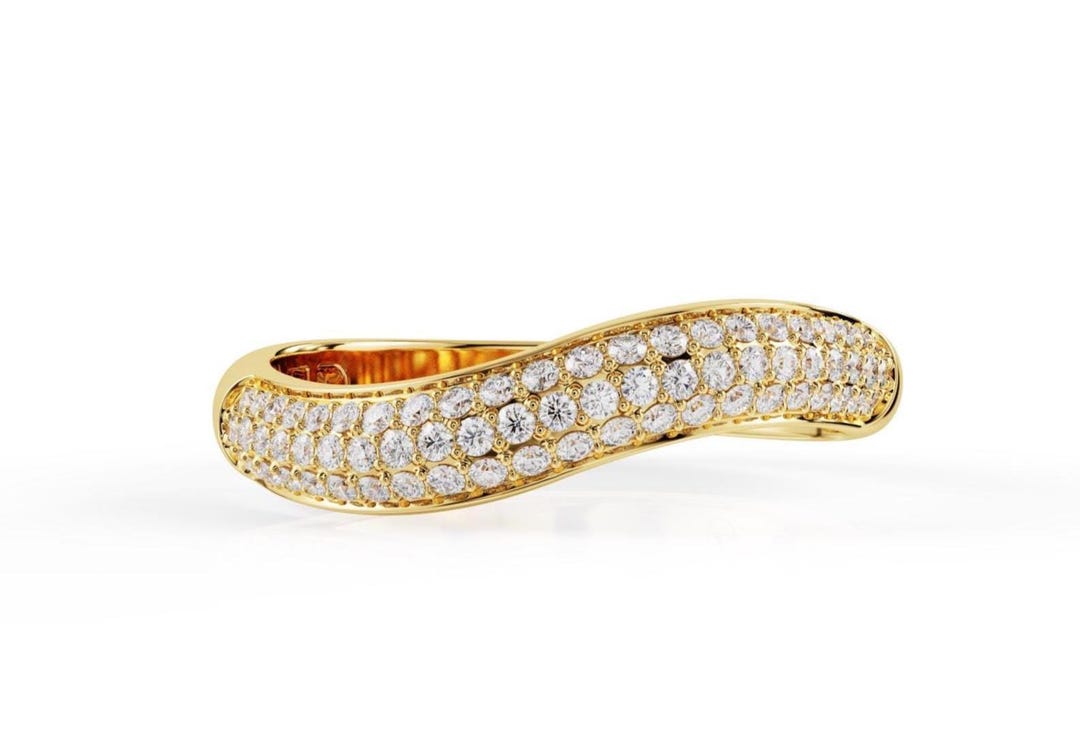 Wavy Diamond Ring, 14K Solid Gold Wave Ring, Wavy Diamond Wedding Band ...