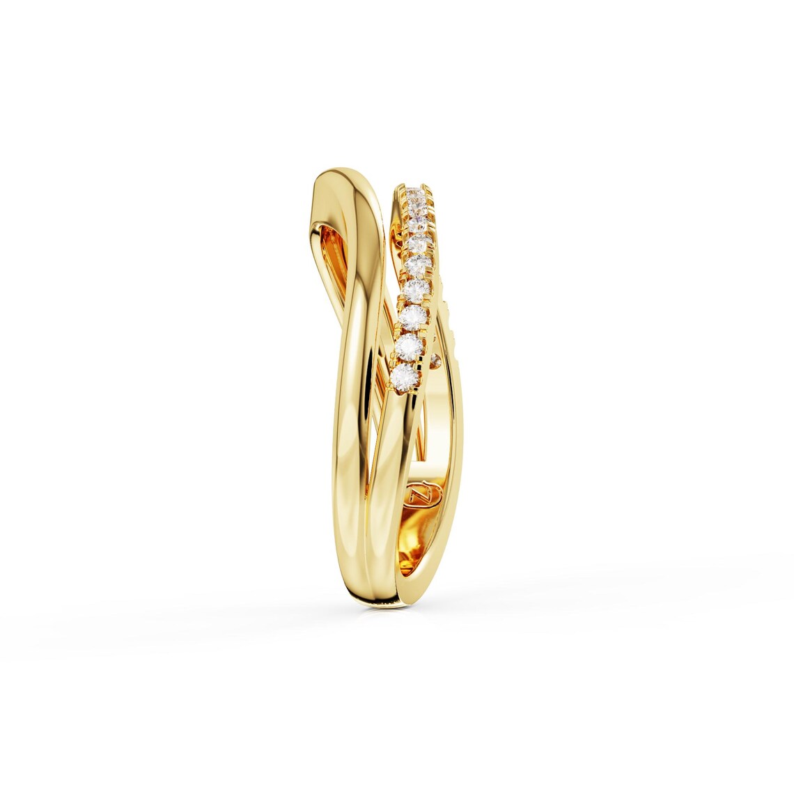 Solid Gold Double Band, 14K Solid Gold Waive Ring, Diamond Wedding Band ...