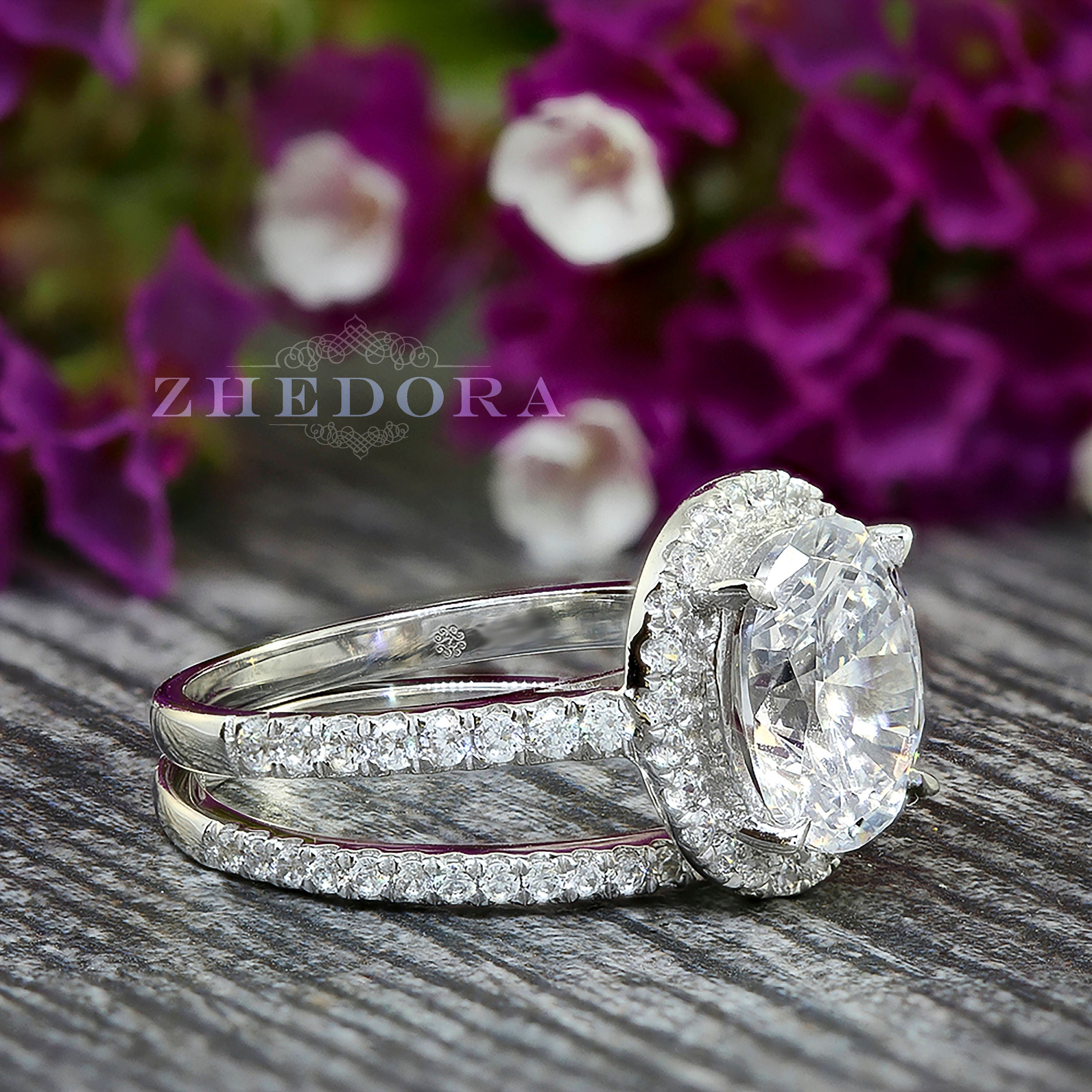 Oval Bridal Set in 14k or 18k White Gold , Large Oval Ring & Band ...