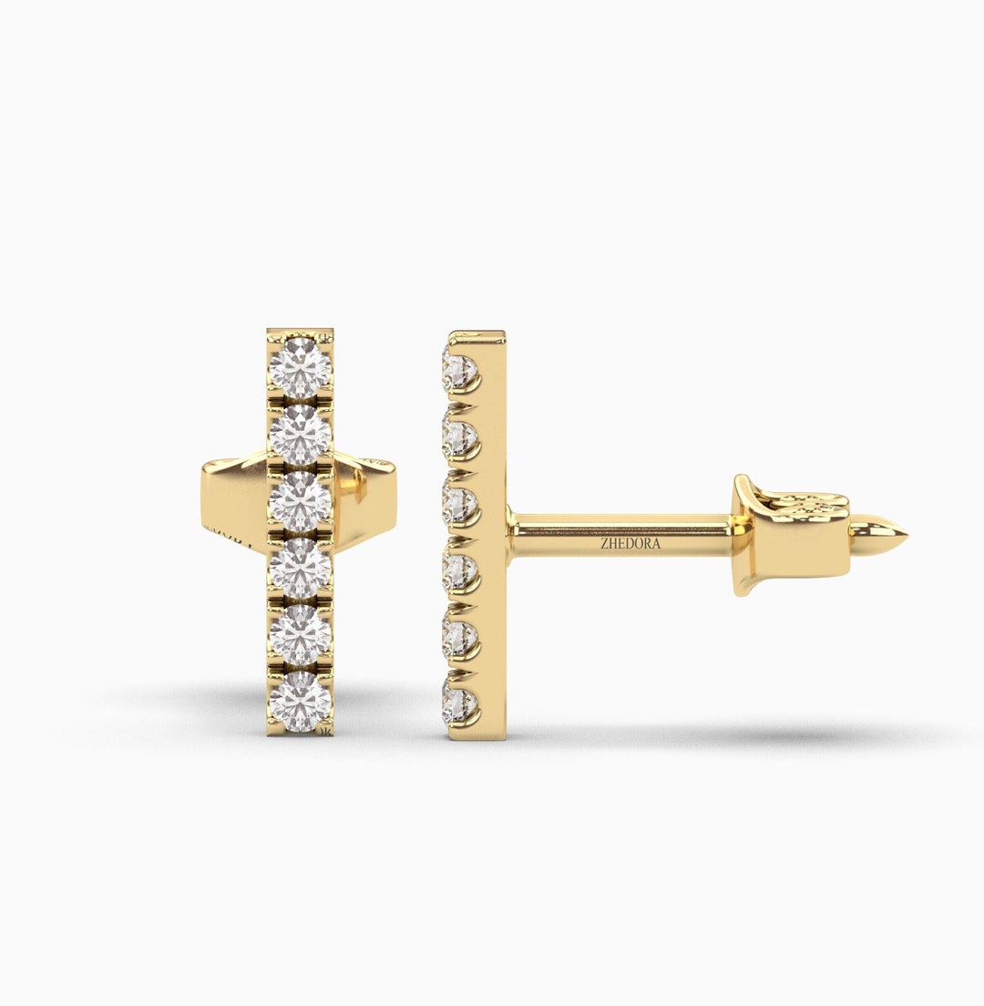 Diamond Earrings / Diamond Bar Stud Earrings / Diamond Stud Earrings ...