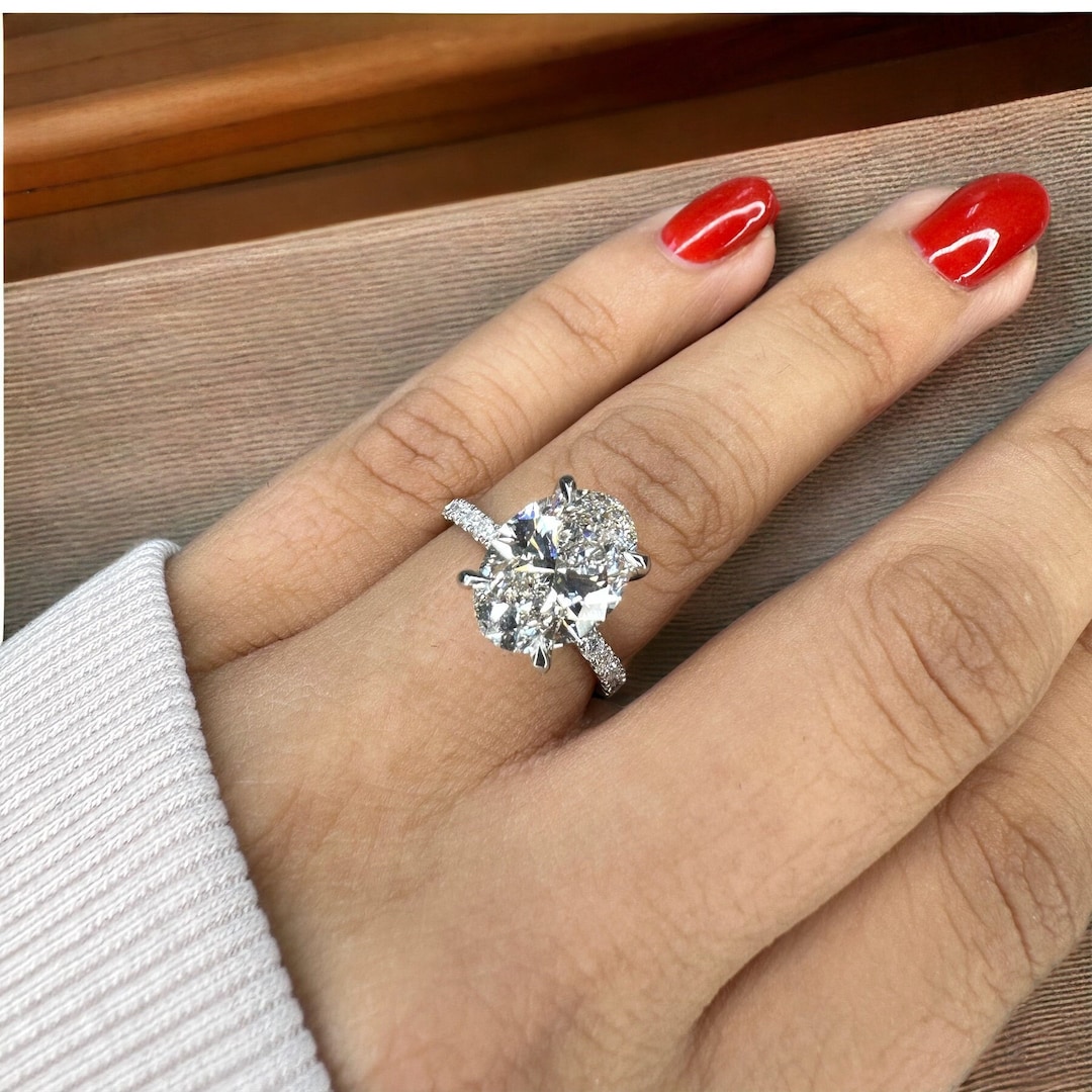 5 CT OVAL Lab Diamond Ring , Lab Created Engagement Ring , Lab Made ...