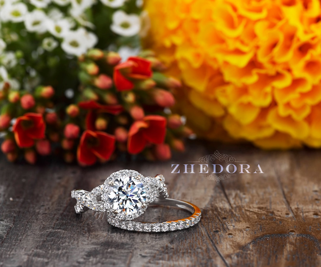 Lab Diamond Bridal Set in 14k/18k White Gold, Engagement Ring Set ...