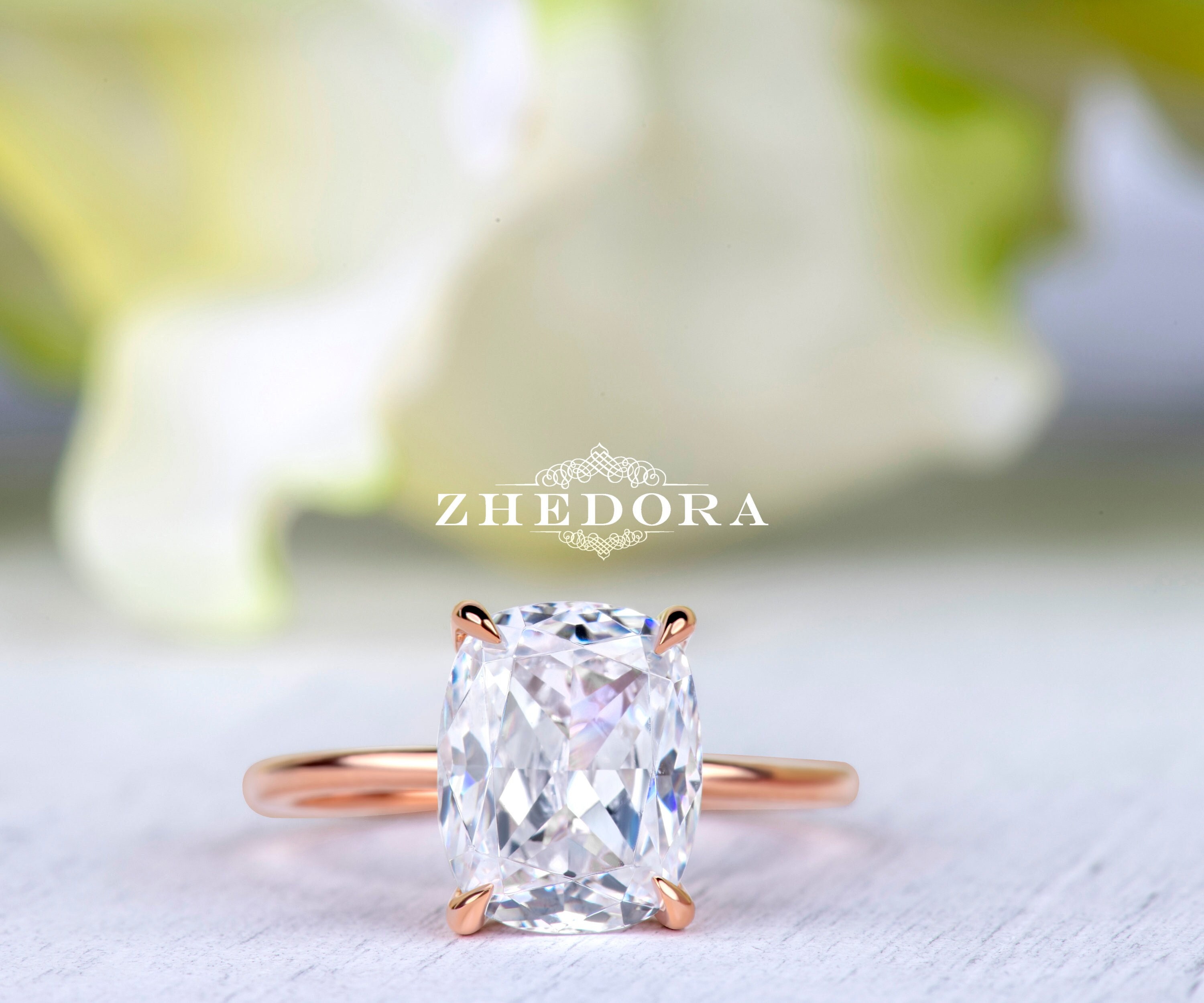 Rose Gold Cushion Cut Solitaire Engagement Rings