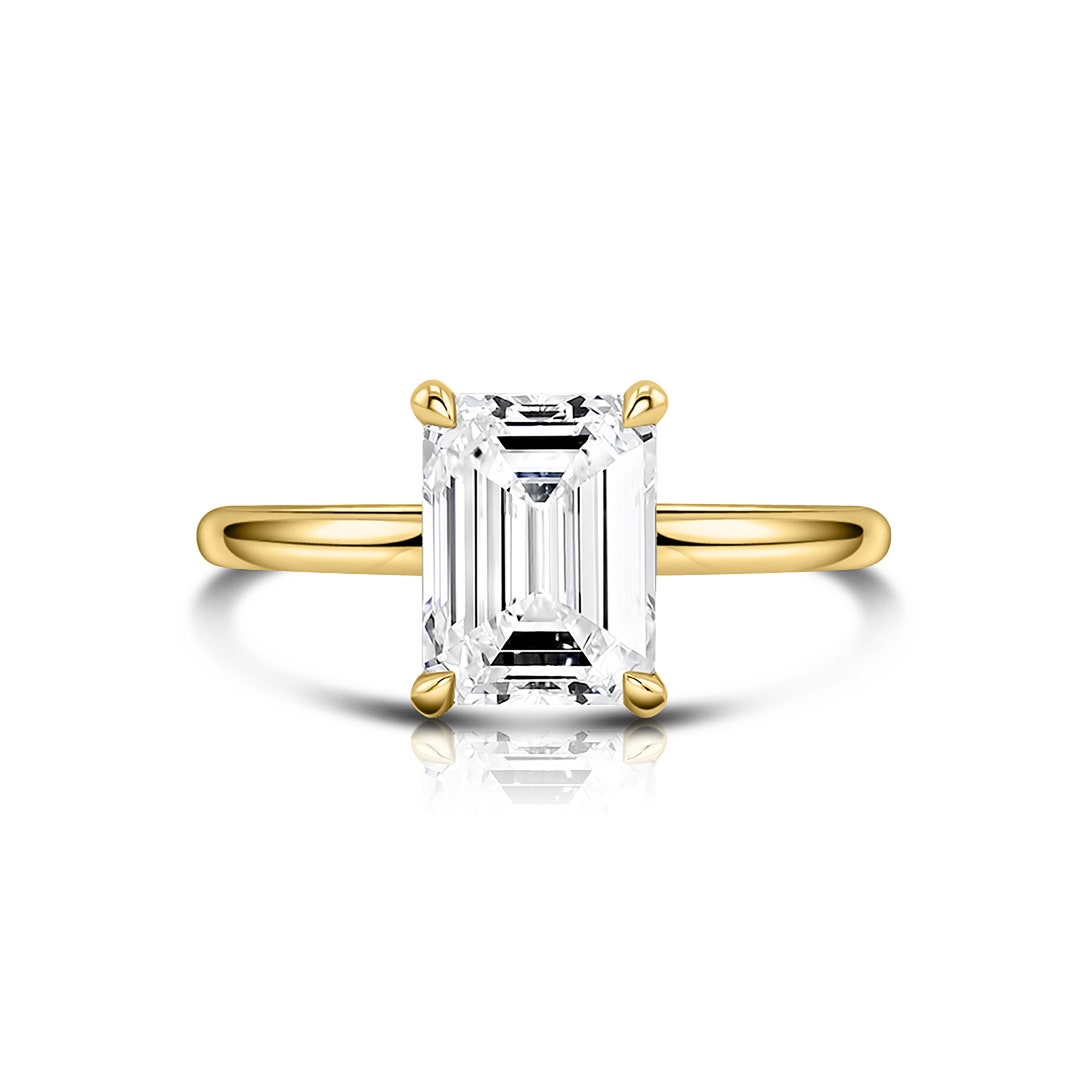 Yellow Gold Emerald CUT Engagement Ring , Emerald Cut Diamond Ring ...