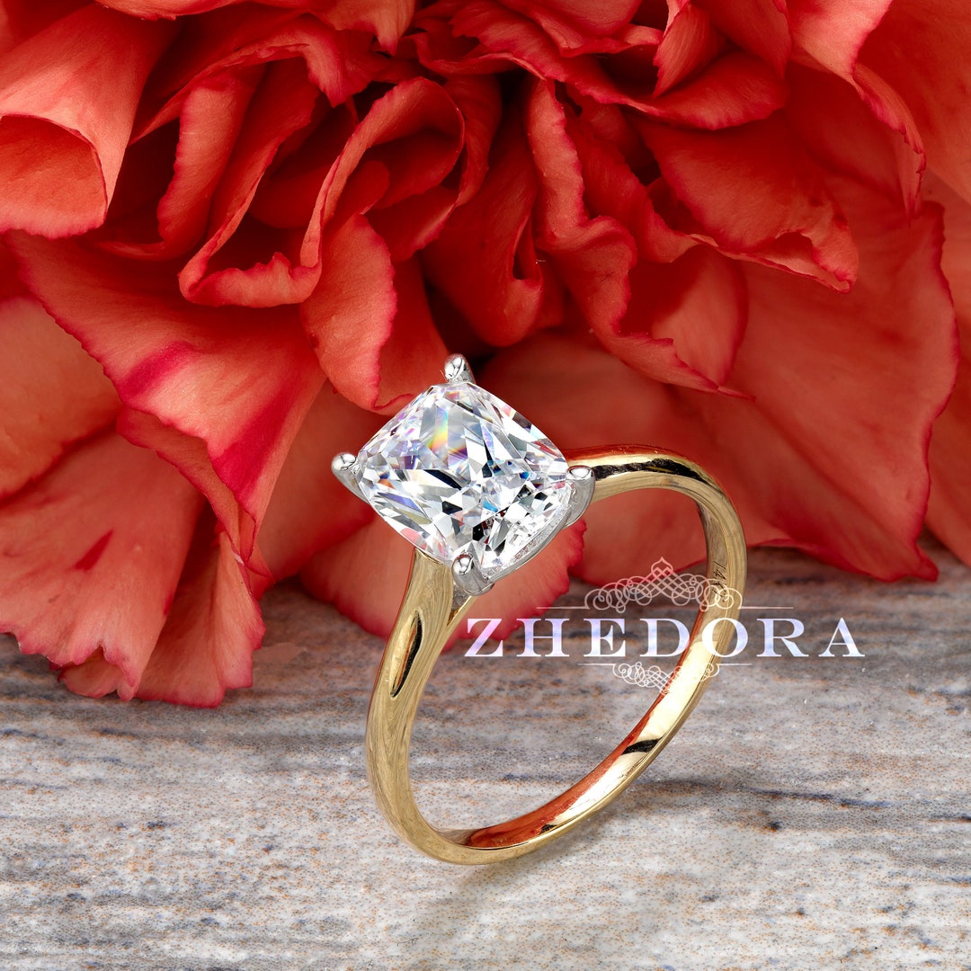 Elongated Cushion Ring, Yellow Gold Cushion Ring, Solitaire Enolgted ...