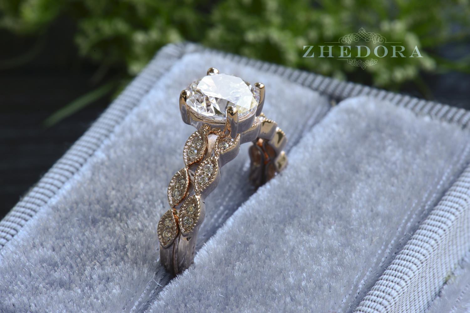 Rose Gold Bridal Set in Solid 14k/18k Engagement Ring Set - Etsy