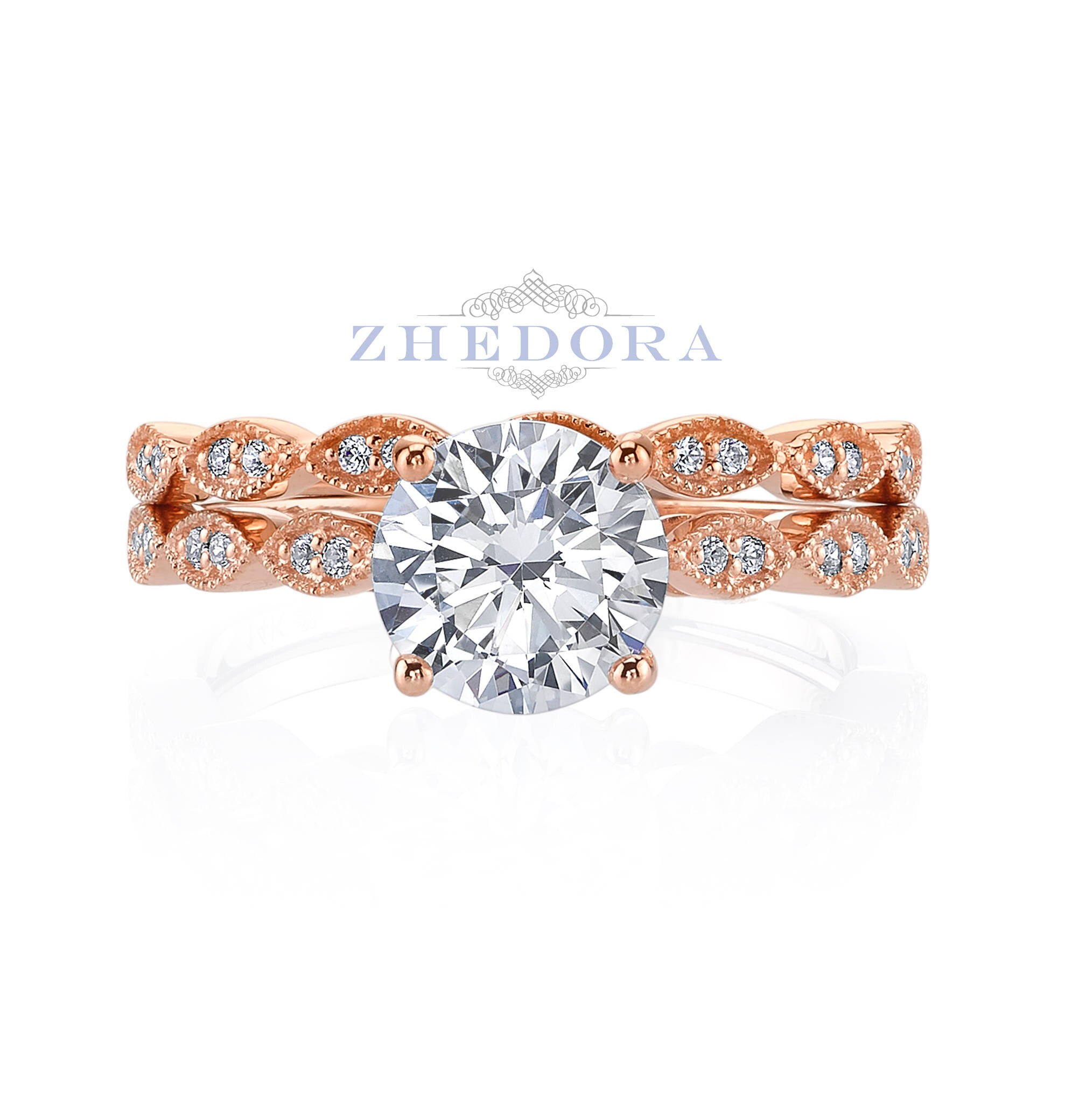 Rose Gold Bridal Set in Solid 14k/18k Engagement Ring Set - Etsy