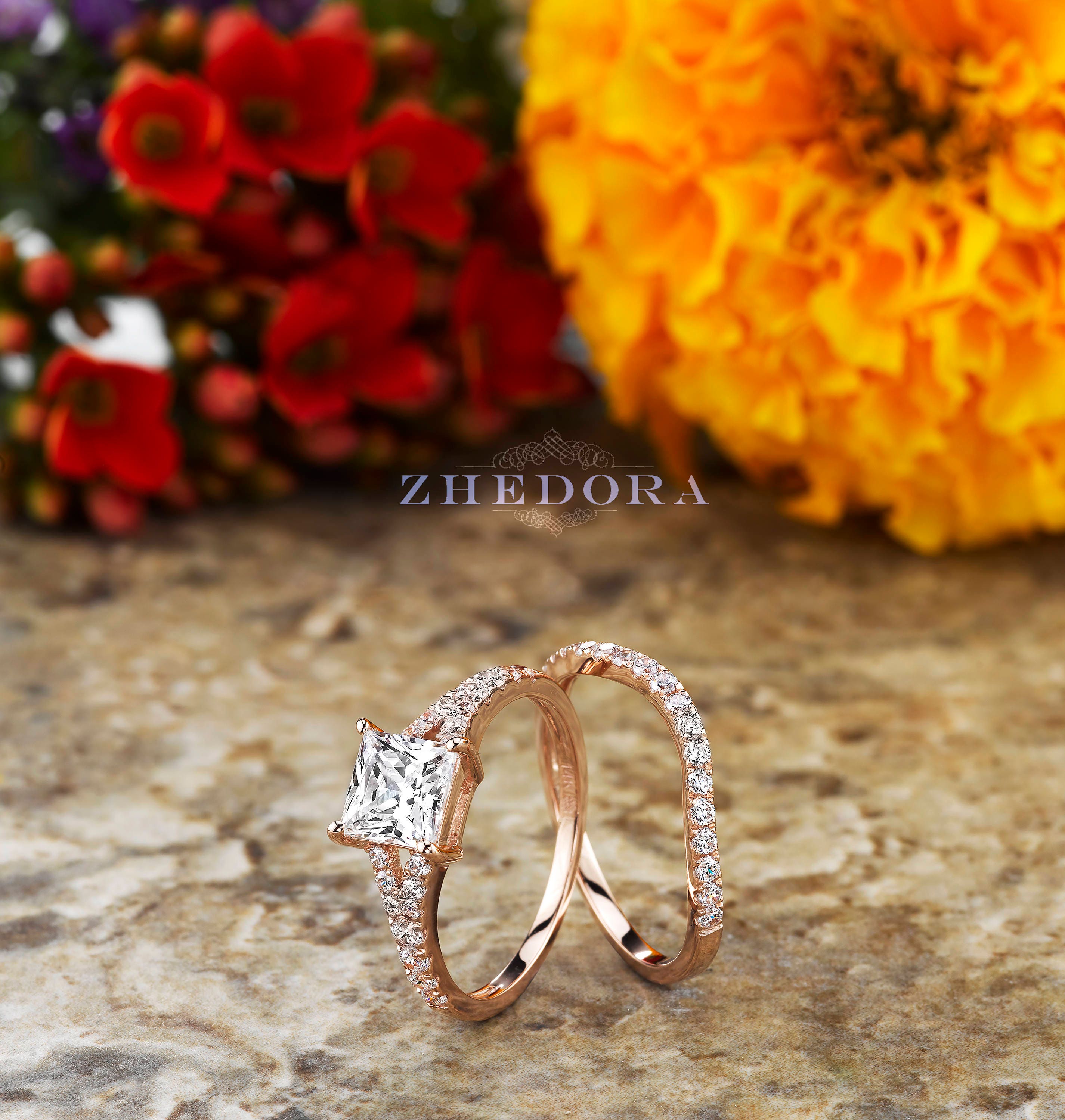 Princess Cut Bridal Set in Real 14k/18k White Gold Moissanite | Etsy