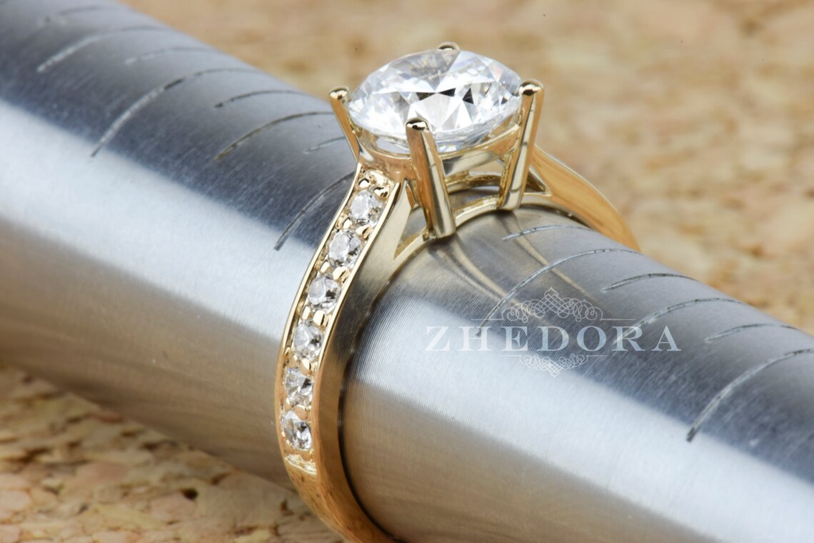 Channel Set Engagement Ring 14k Yellow Gold Channel Set | Etsy