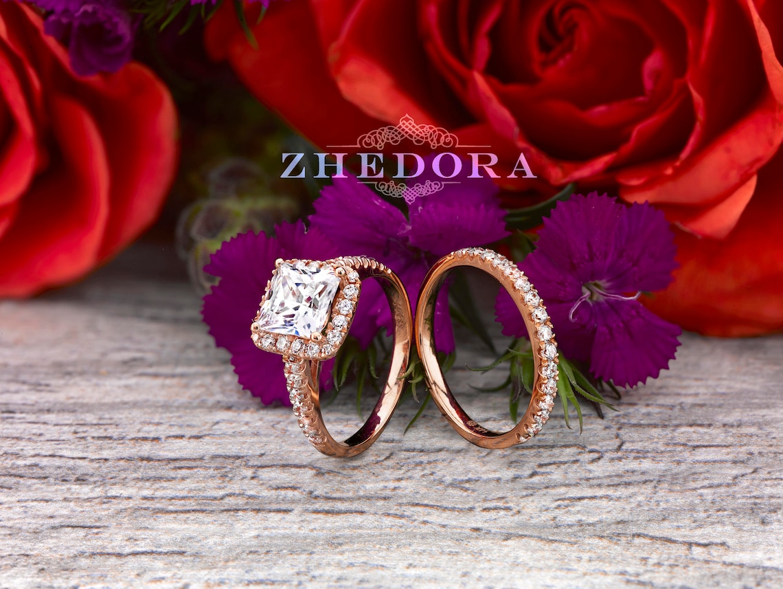 White Gold Princess Cut Wedding Set in 14k/18k Moissanite - Etsy