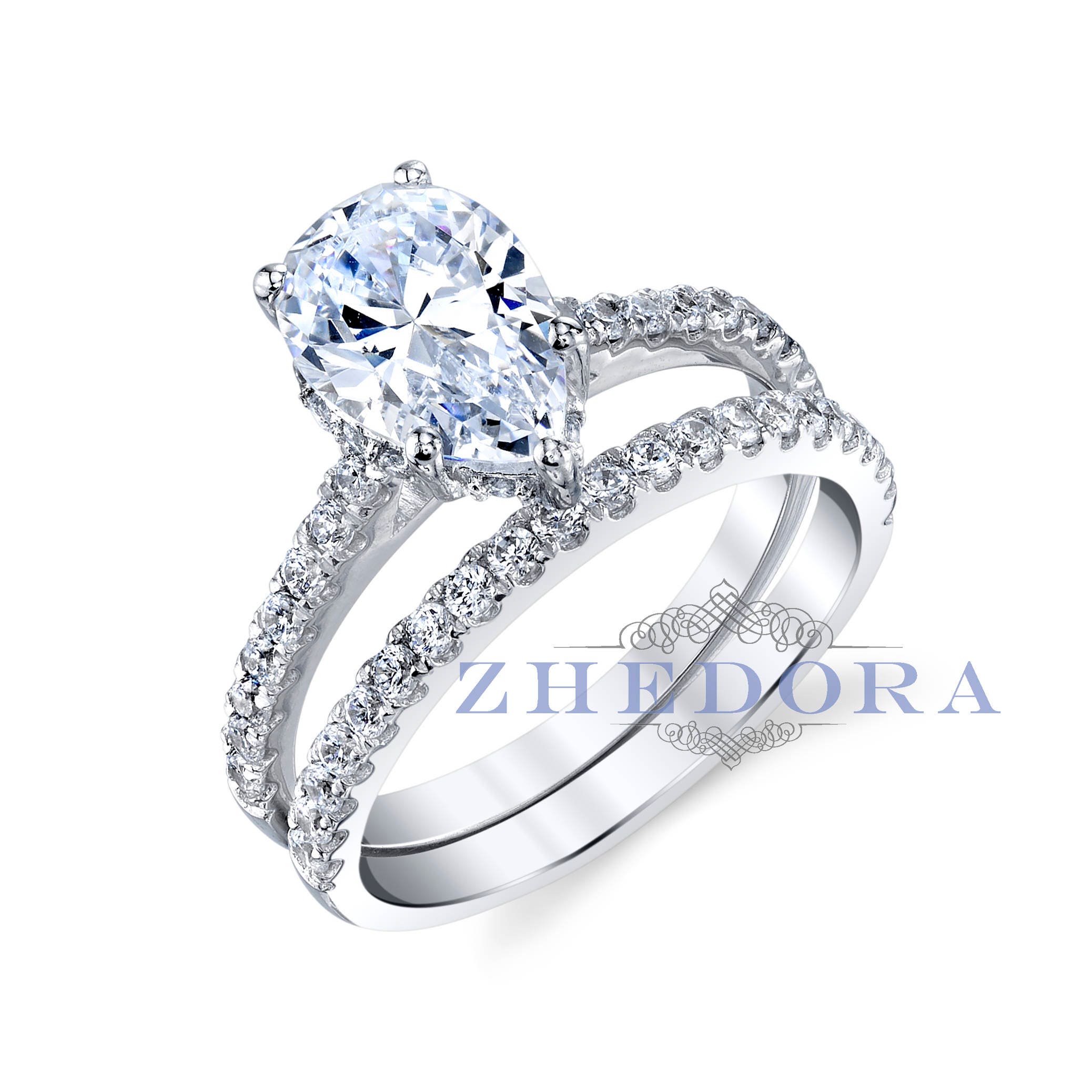 Pear Engagement Set in Solid 14k/18k White Gold Pear Shape - Etsy