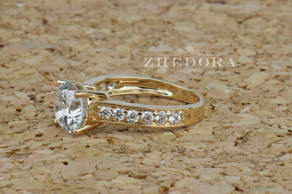 Channel Set Engagement Ring 14k Yellow Gold Channel Set | Etsy