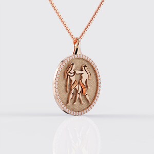 Gemini Diamond Necklace, Heavy Medallion Zodiac Pendant Necklace, Solid ...