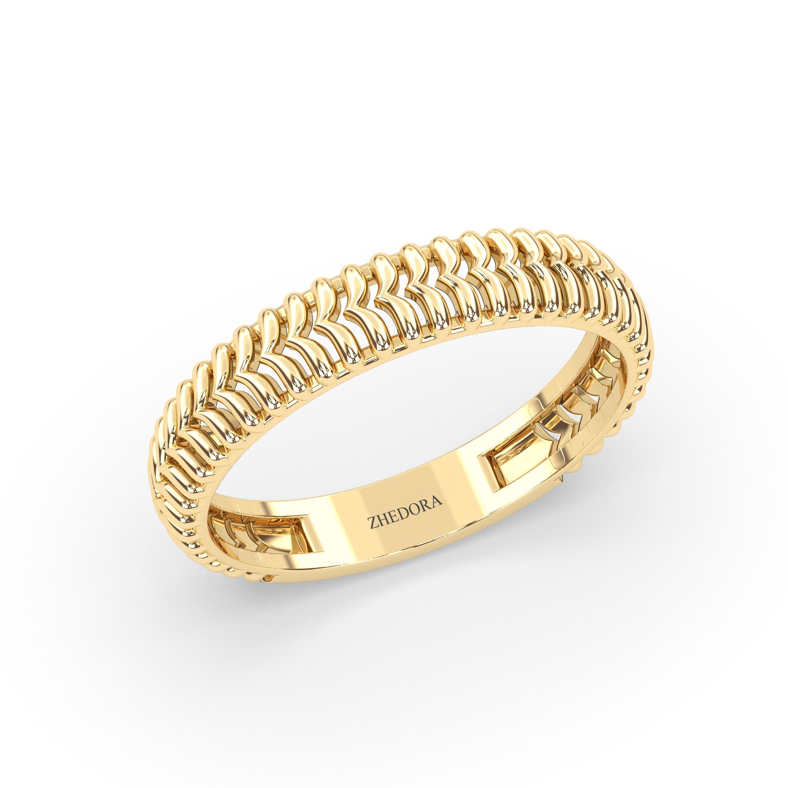 Solid Gold Wedding Band, Stackable Band, Zipper Ring, 14K Gold Bridal ...