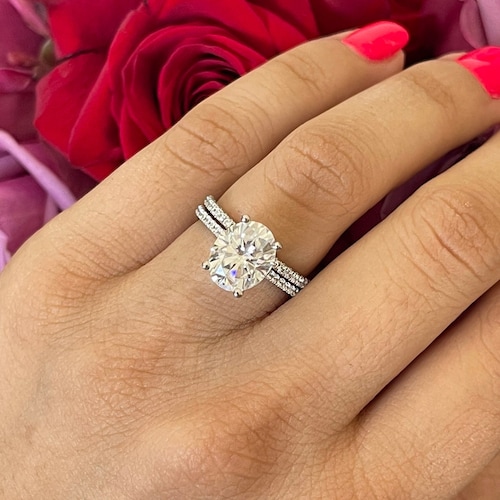 Oval Bridal Set in 14k or 18k White Gold Large Oval Ring & - Etsy