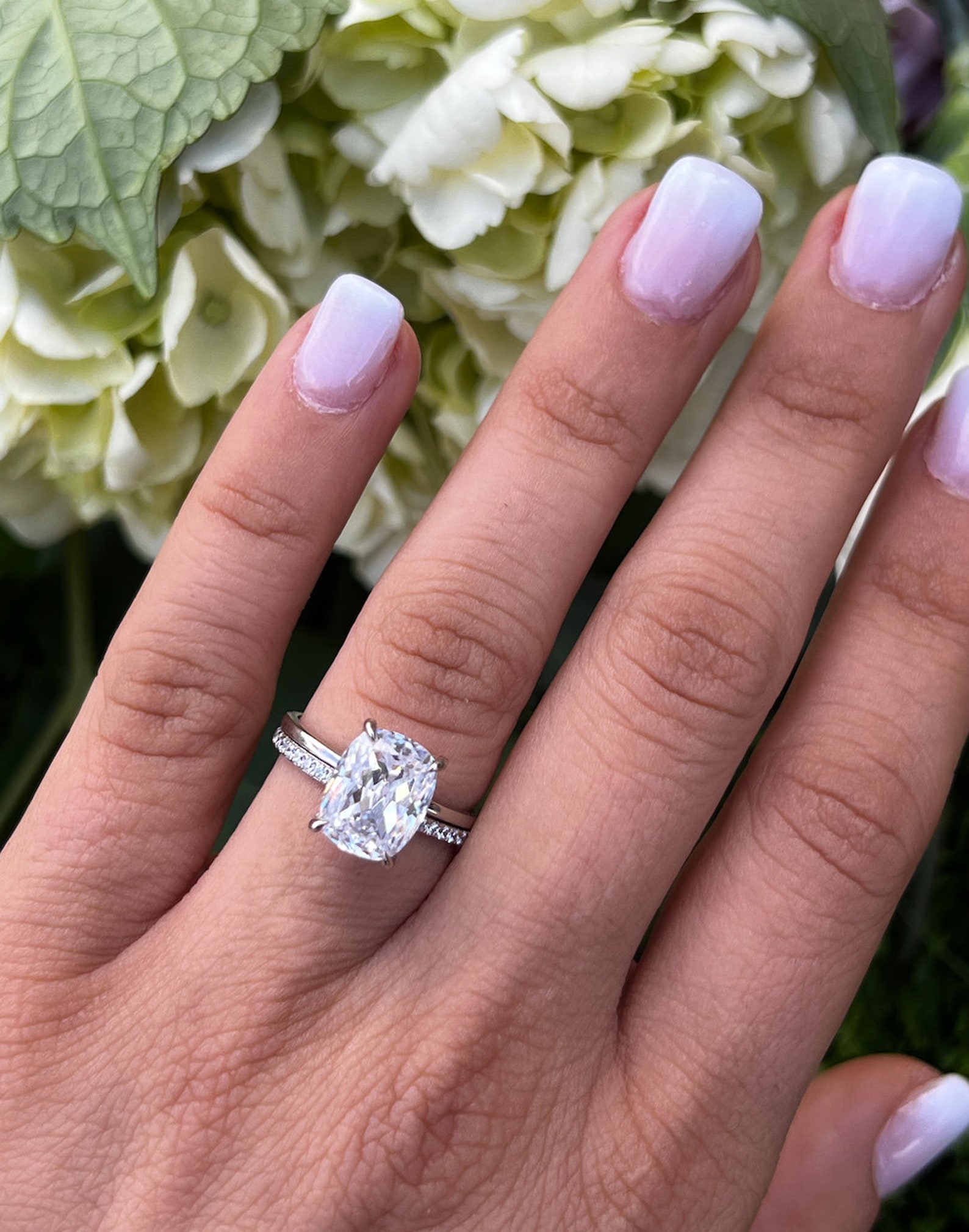 Elongated Cushion Engagement Ring and Band White Gold Wedding - Etsy